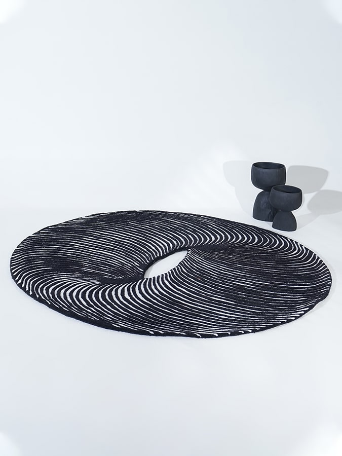 Cosmic Ring Rug: A Celestial Black & White Design | Loops by LJ